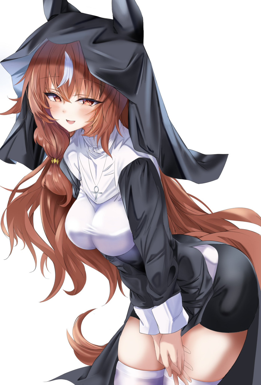 Safebooru - 1girl alternate costume animal ears ankh bent over blush breasts brown hair ...