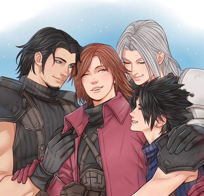 Safebooru - 4boys angeal hewley armor beard black coat black gloves ...