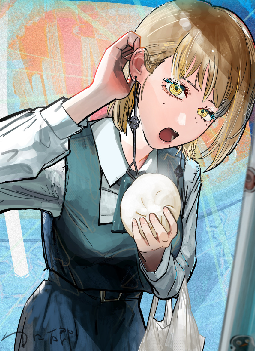 Safebooru - 1girl absurdres adjusting hair bag baozi black dress black ribbon brown hair ...