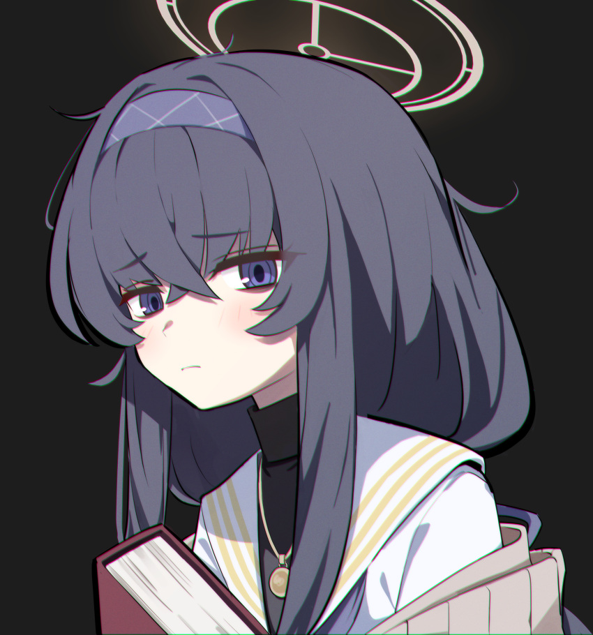 Safebooru - 1girl absurdres bags under eyes black background black hair black shirt black ...