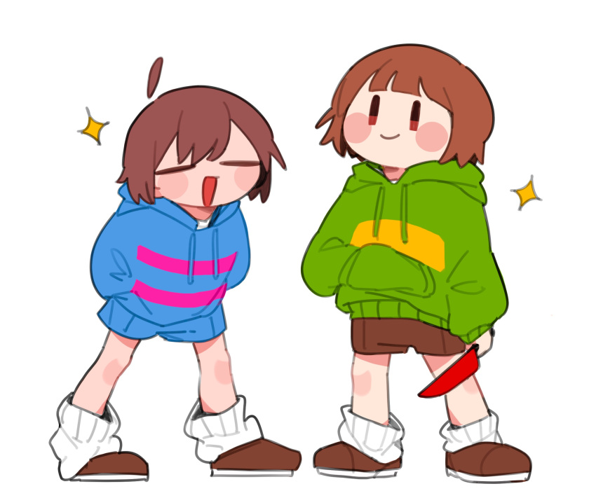 Safebooru - 2others blush stickers brown hair chara (undertale) chibi ...