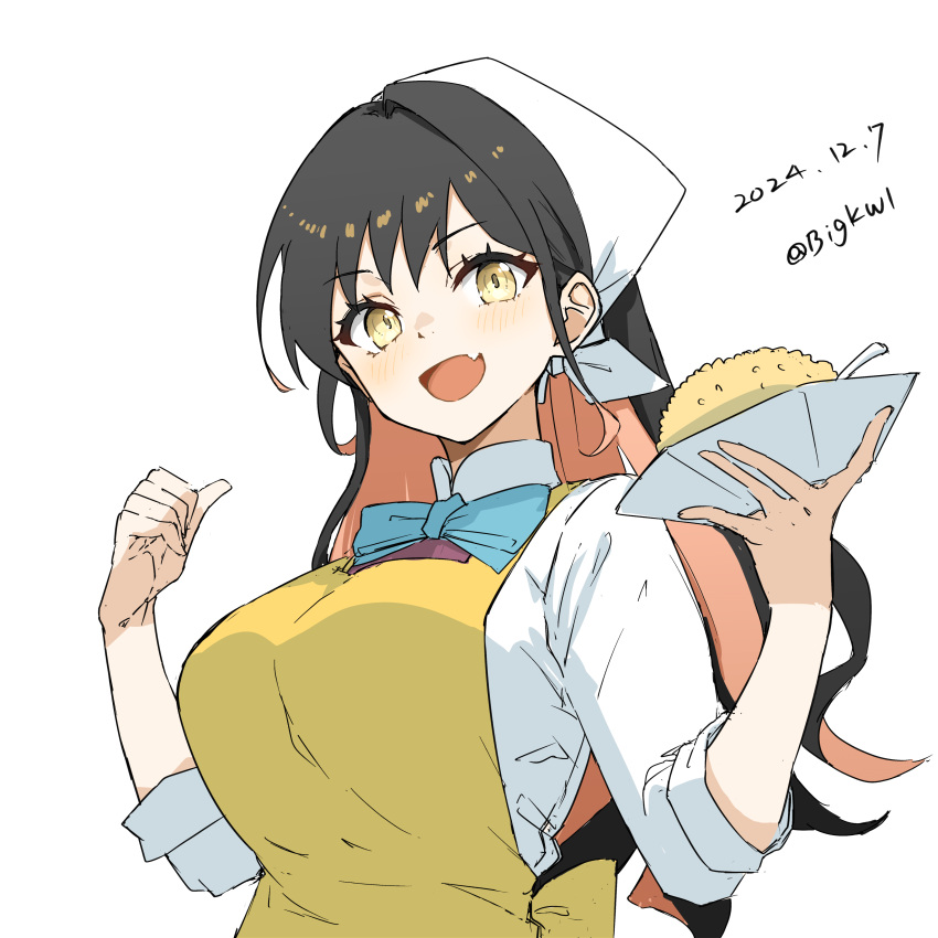 Safebooru 1girl Absurdres Apron Bigkwl Black Hair Bow Breasts Fang 0624