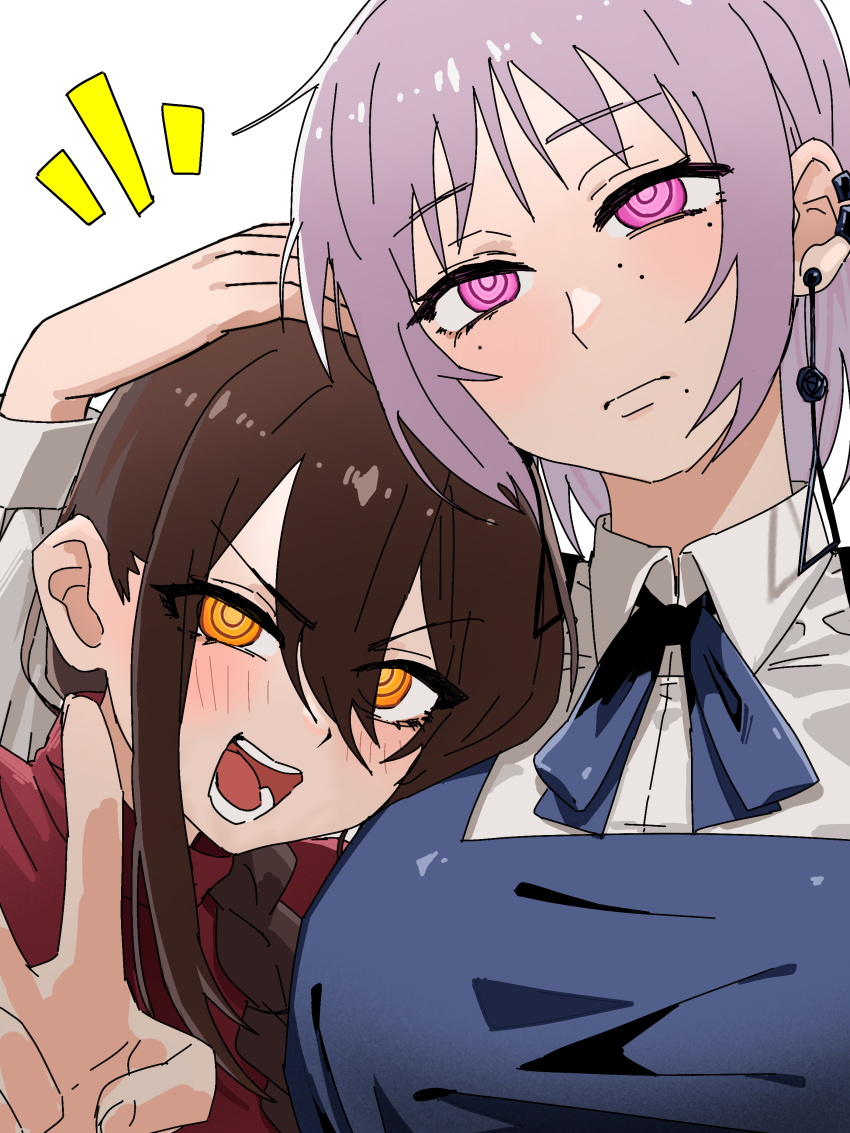 Safebooru - absurdres blue dress blue ribbon brown hair chainsaw man closed mouth collared shirt ...