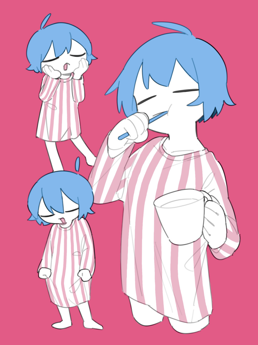 Safebooru - 1other absurdres barefoot blue hair brushing teeth closed ...