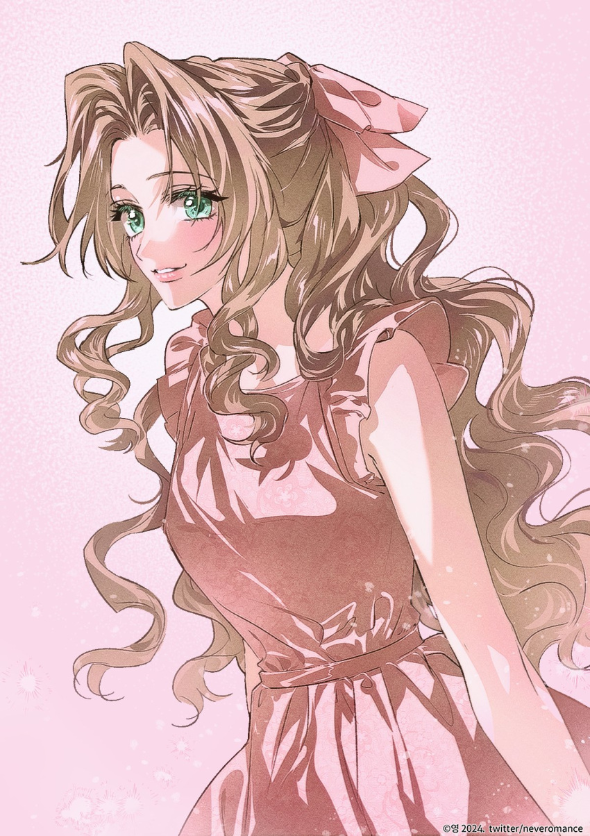 Safebooru - 1girl aerith gainsborough aerith gainsborough (cheap pink dress) breasts brown hair ...
