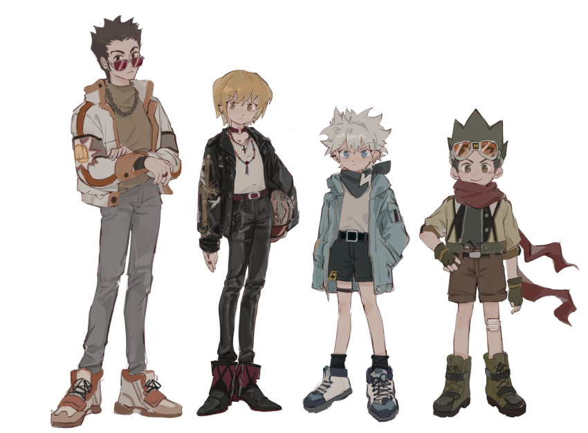 Safebooru - 4boys alternate costume black footwear black jacket black pants black shorts black ...