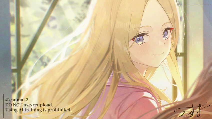 Safebooru - 2girls blonde hair blush esuma gt floating hair forehead gakuen idolmaster highres ...