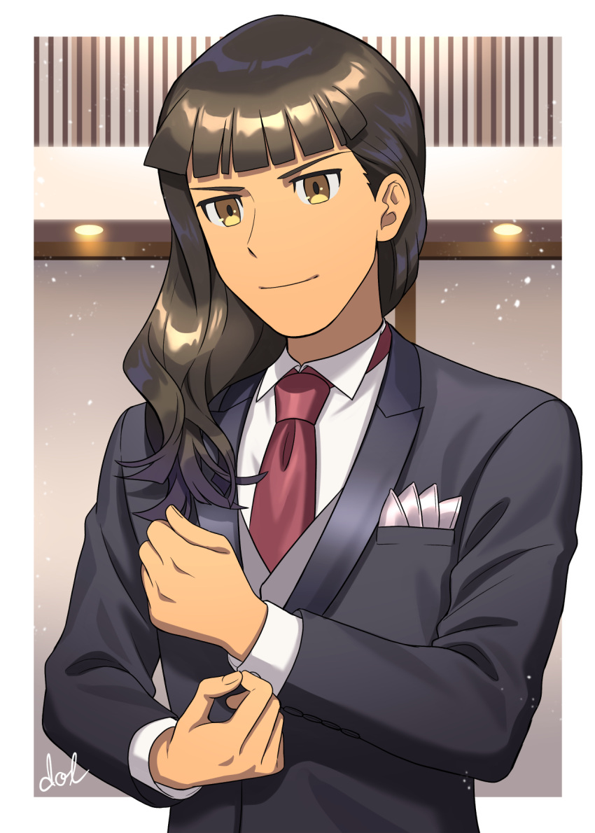 Safebooru - 1boy black jacket border brown eyes brown hair closed mouth ...