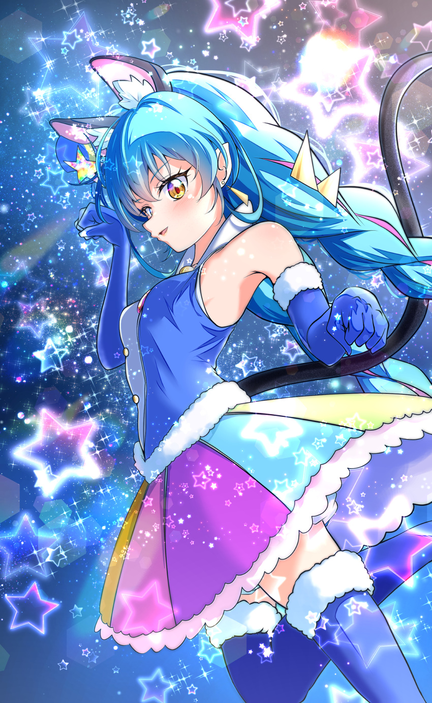 Safebooru - 1girl absurdres animal ears blue gloves blue hair boots ...