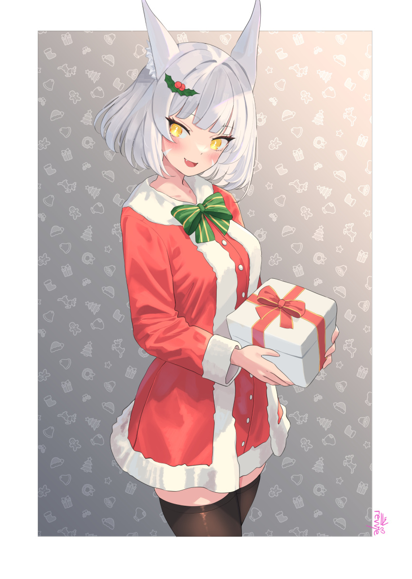 Safebooru - 1girl animal ear fluff animal ears black thighhighs blush border bow bowtie cat ears ...