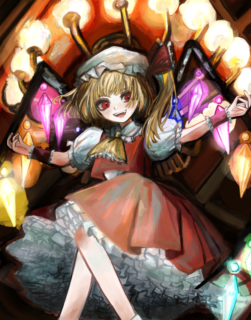 Safebooru - 1girl :d absurdres ascot blonde hair crystal crystal wings fang flandre scarlet ...