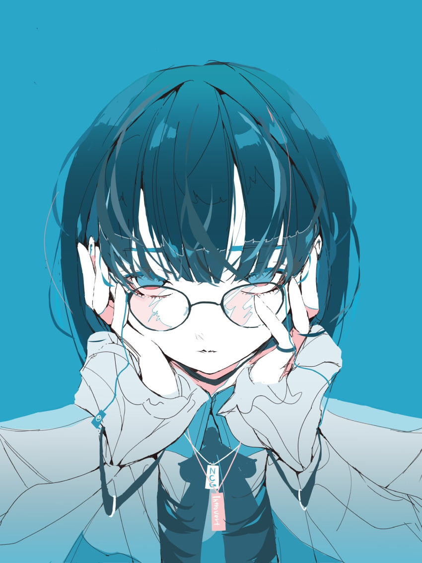 Safebooru 1girl Blue Background Blue Hair Closed Eyes Glasses Highres 6668