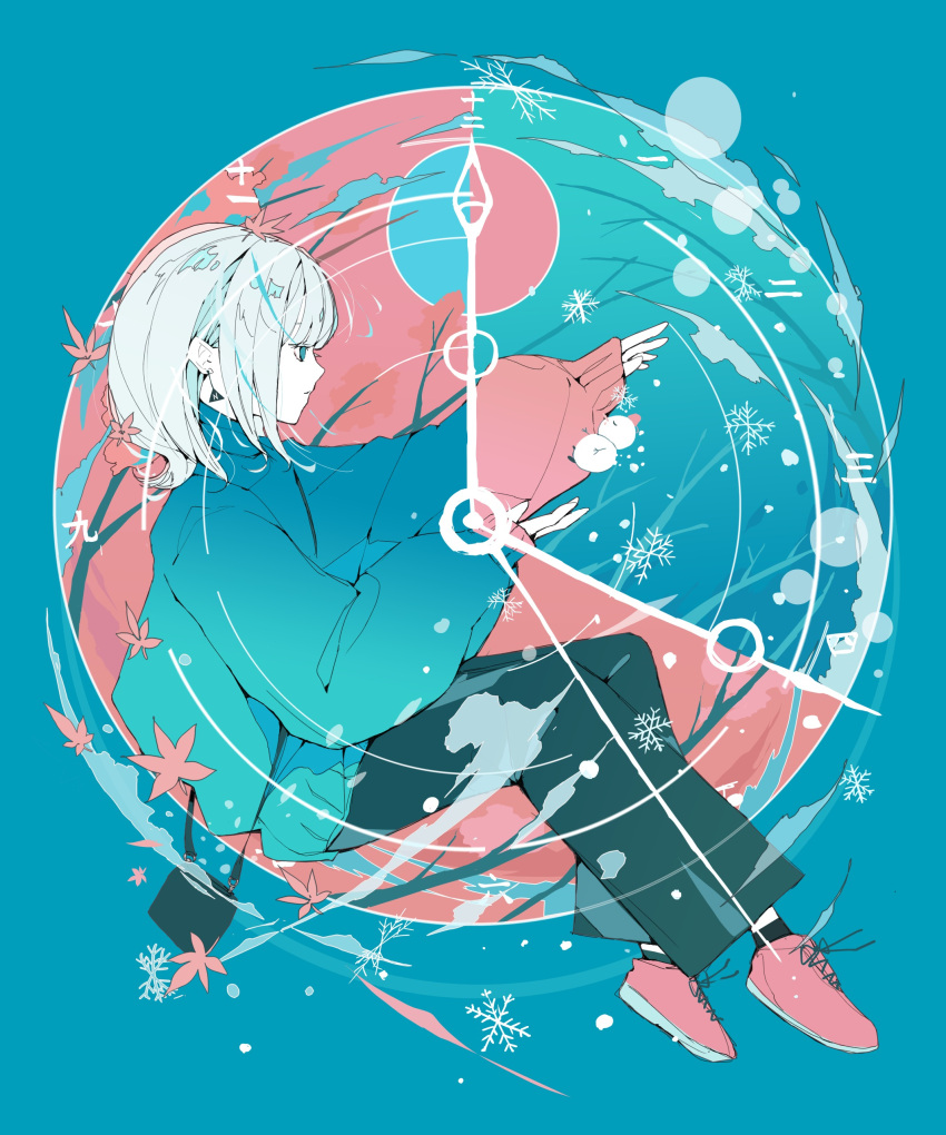 Safebooru 1girl Absurdres Blue Background Blue Eyes Clock Full Body 2583