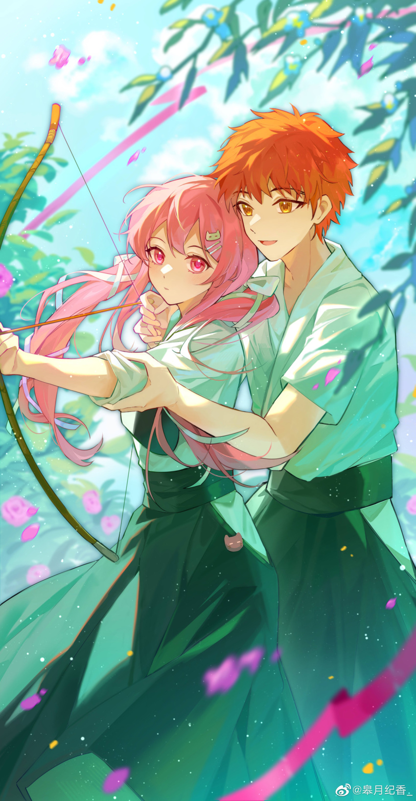 Safebooru - 1boy 1girl absurdres archery arrow (projectile) bow bow ...