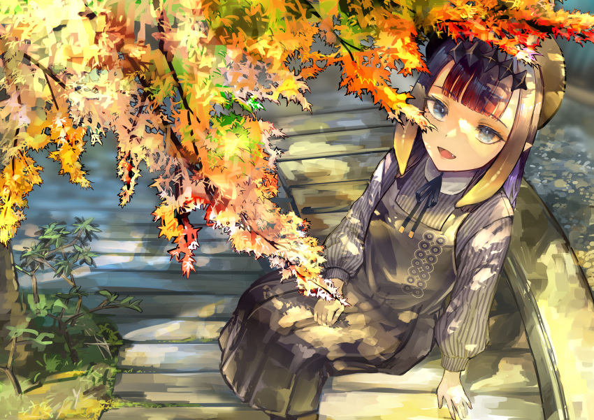 Safebooru - 1girl absurdres autumn leaves blue eyes blunt bangs branch ...