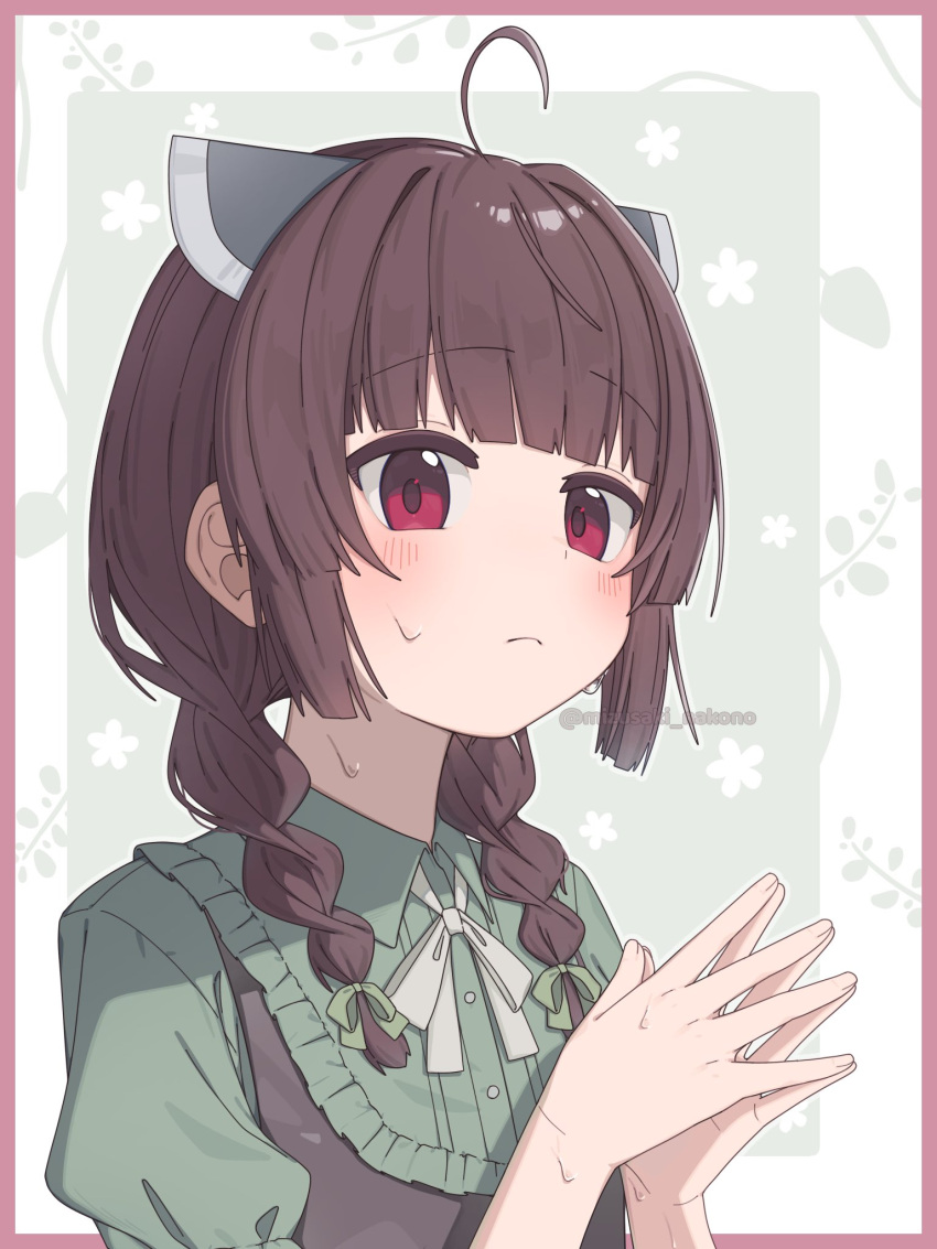 Safebooru - 1girl ahoge blush braid brown hair collared shirt ...