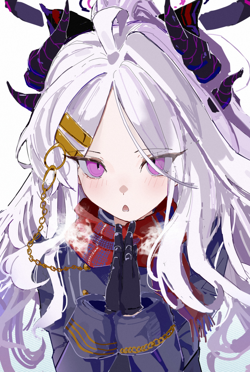 Safebooru - 1girl black coat black gloves blue archive chain coat demon girl demon horns ...