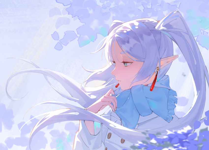 Safebooru - 1girl absurdres blue flower blue scarf buttons closed mouth coat double-breasted ...