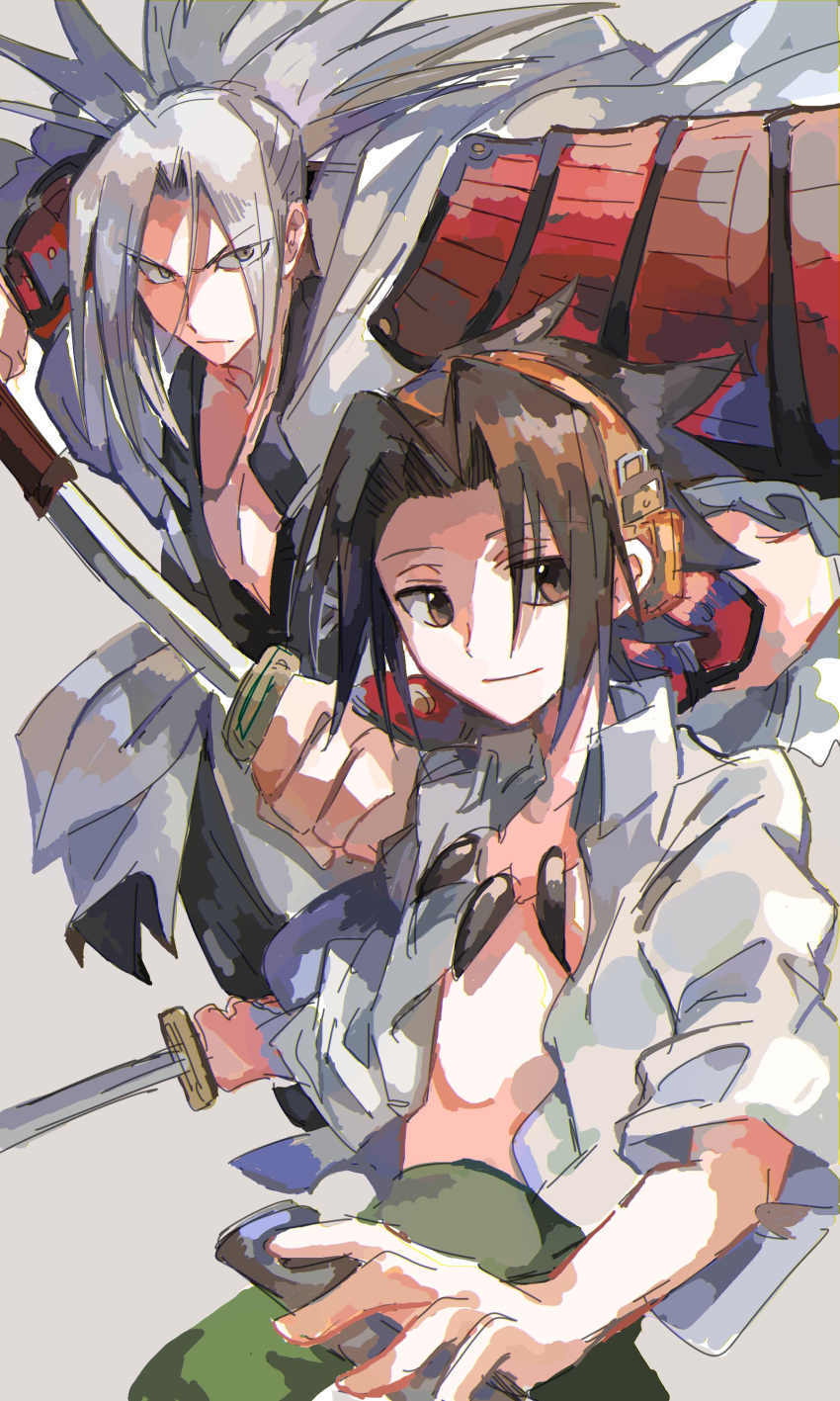 Safebooru - 2boys absurdres amidamaru asakura you brown eyes drawing ...