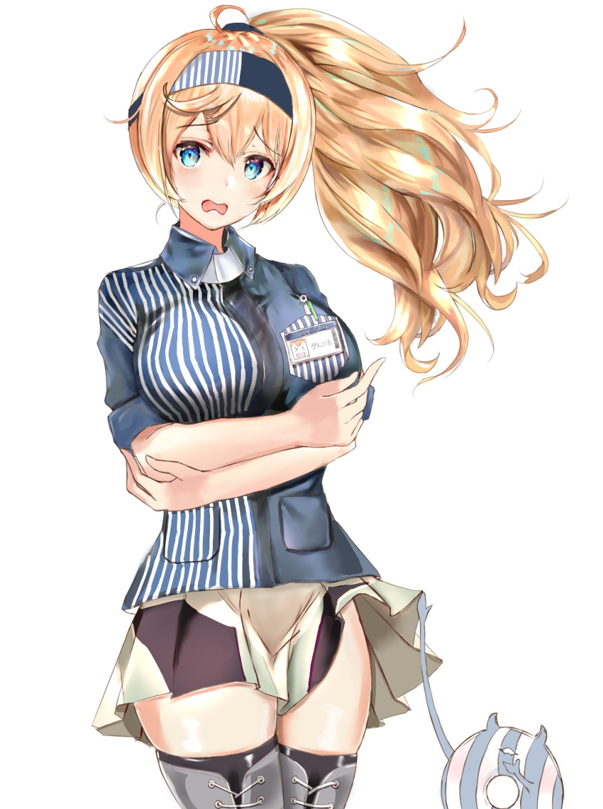 Safebooru - 1girl alternate costume alternate hairstyle bangs black legwear blonde hair blue ...