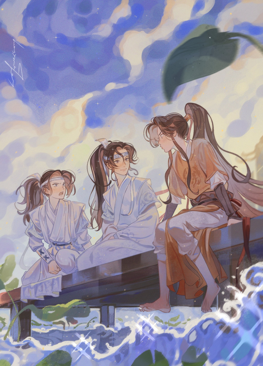 Safebooru - 3boys absurdres barefoot brown hair chinese clothes ...