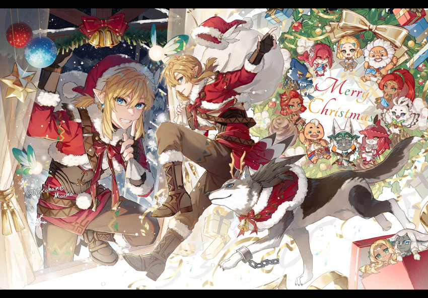 Safebooru - 1girl blonde hair blue eyes boots christmas daruk earrings ...