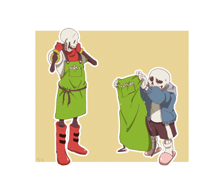 Safebooru - 2022 2boys 2d apron black pants blue jacket border brothers ...