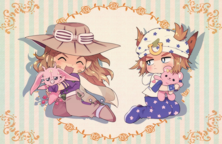 Safebooru - 2boys :3 blue pants brown footwear brown hat chibi chibi ...