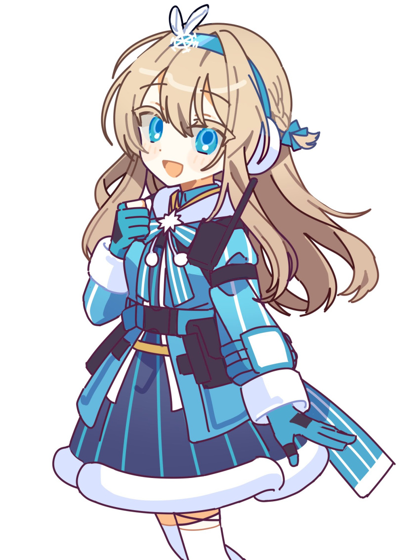 Safebooru - 1girl blonde hair blue dress blue eyes blue gloves blue jacket braid cowboy shot ...