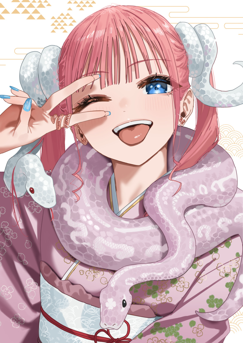 Safebooru - 1girl ;p animal blue eyes blue nails blush chinese zodiac ...