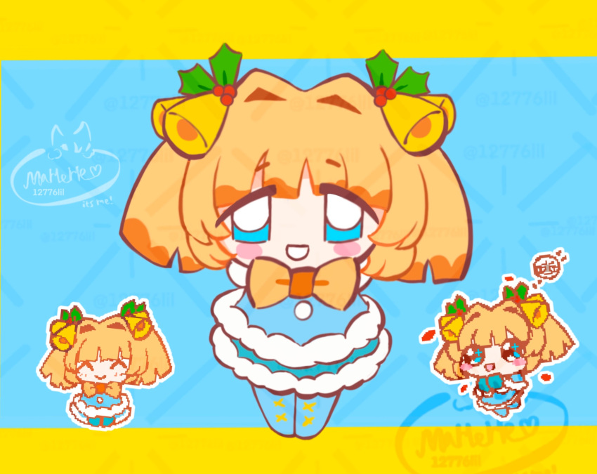 Safebooru - 12776lil 1girl bell blue capelet blue dress blue eyes blue footwear boots capelet ...