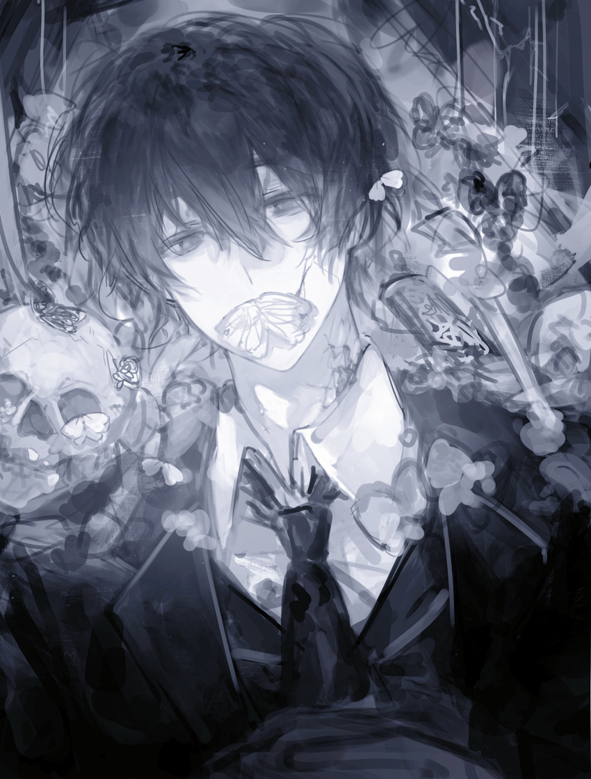 Safebooru - 1boy absurdres black butterfly black coat black eyes black gloves black necktie ...