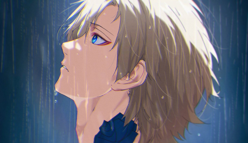 Safebooru - bishounen bl 111252 blonde hair blue background blue eyes ...