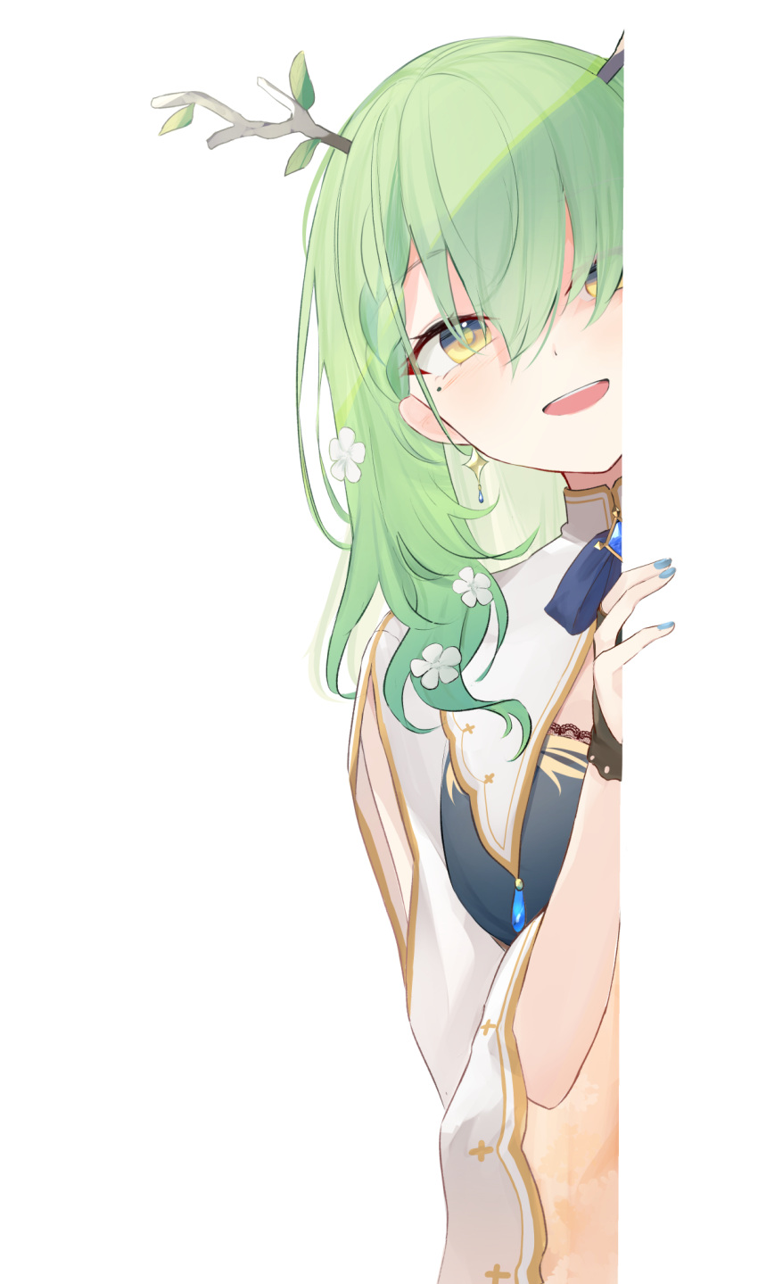 Safebooru - 1girl :d antlers blue nails braid braided bangs breasts ceres fauna ceres fauna (1st ...