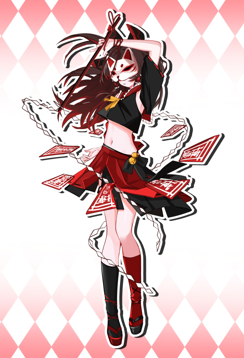 Safebooru - 1girl absurdres armpits black hair crop top fox mask game ...