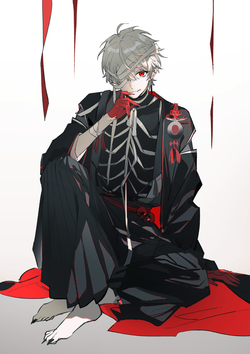 Safebooru - 1boy abbitr2 absurdres ahoge arm support bandage over one eye bandaged arm bandages ...