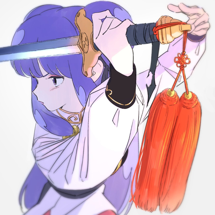 Safebooru - 1girl bell chinese clothes fighting stance grey background ...