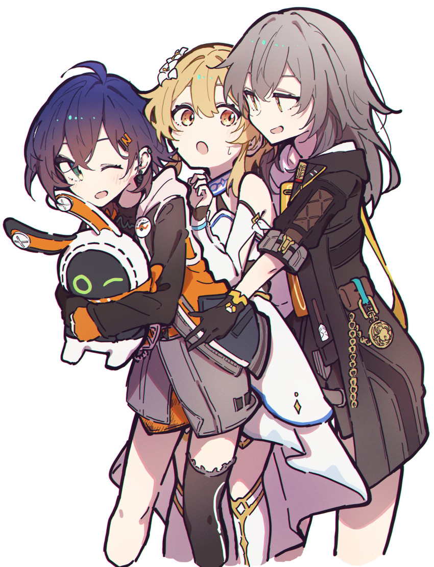 Safebooru - 1other 3girls :d :o ;o absurdres aitekku bangboo (zenless zone zero) bare shoulders ...