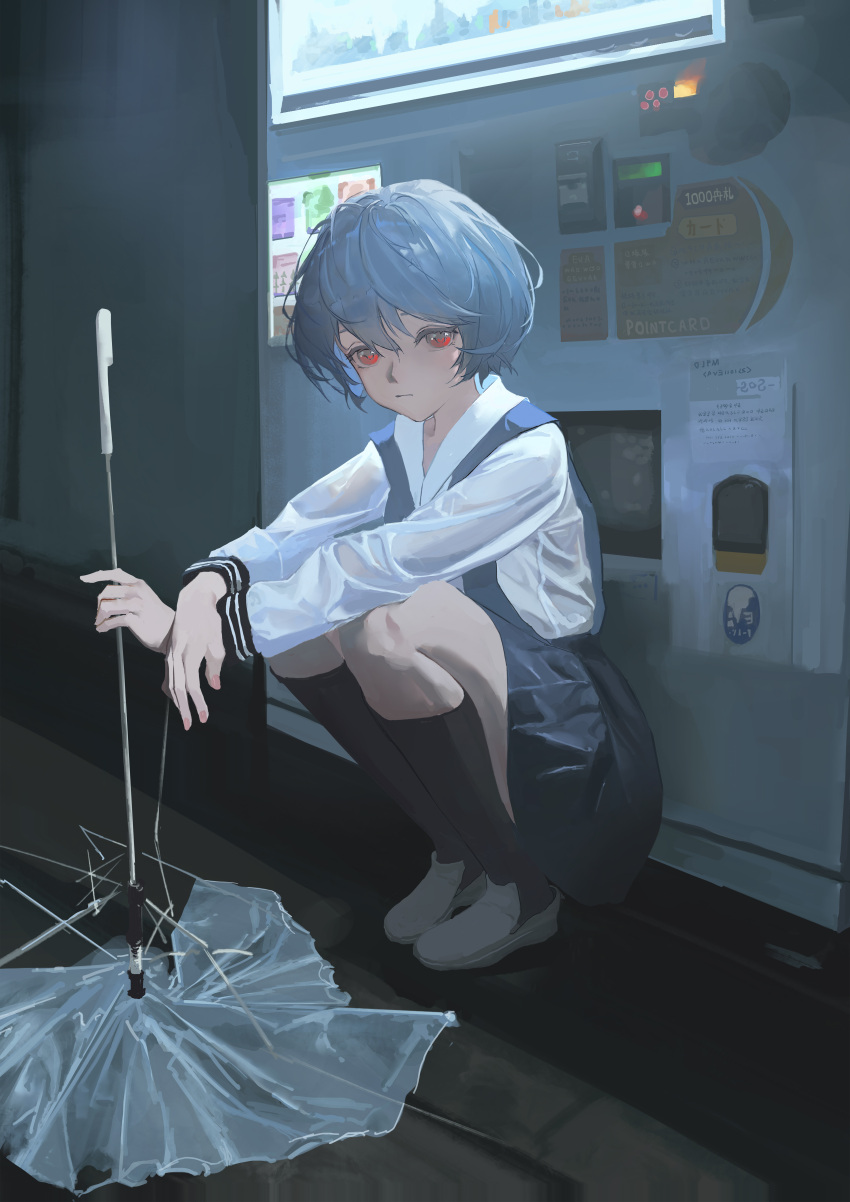 Safebooru - 1girl absurdres ayanami rei blue hair commentary dated commentary highres neon ...