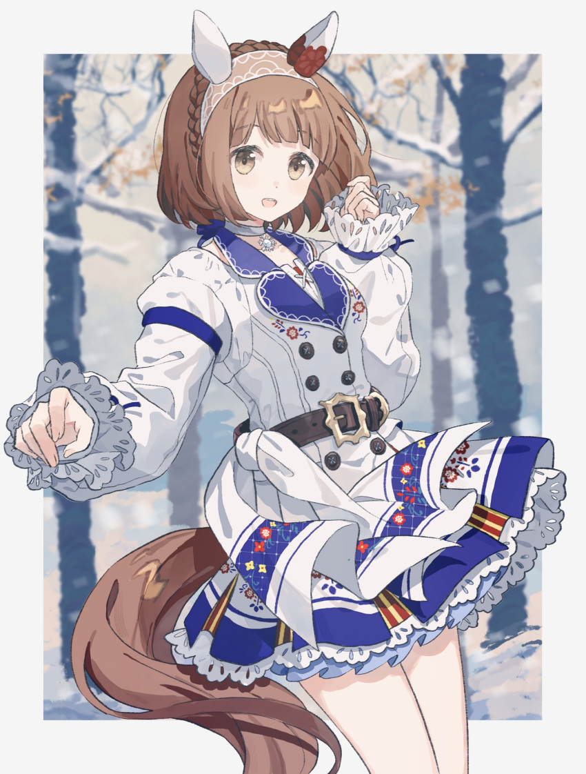 Safebooru - 1girl animal ears belt blurry blurry background breasts brown eyes brown hair ...
