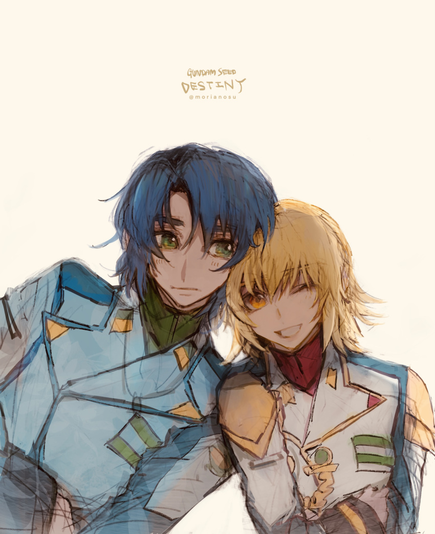 Safebooru - 1boy 1girl :d athrun zala blonde hair blue hair blue jacket ...