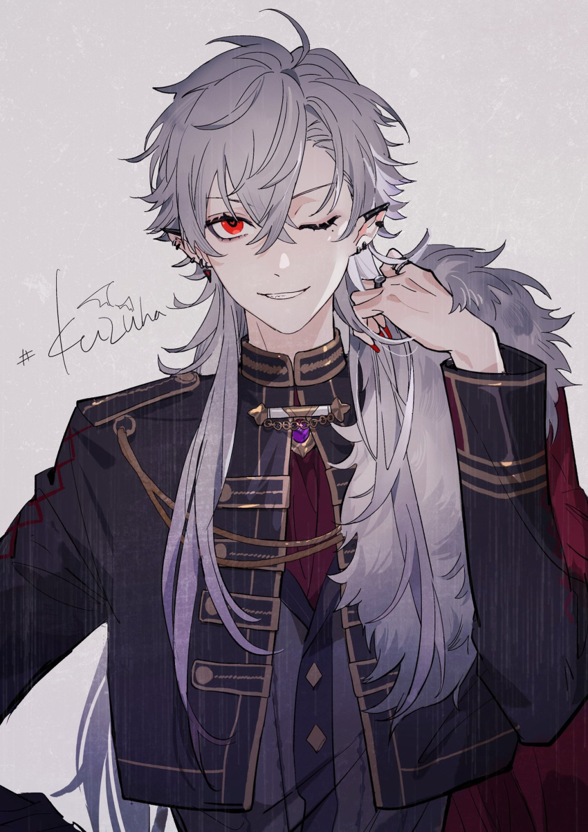 Safebooru - 1boy abbitr2 aiguillette black jacket buttons cape character name cropped jacket ...