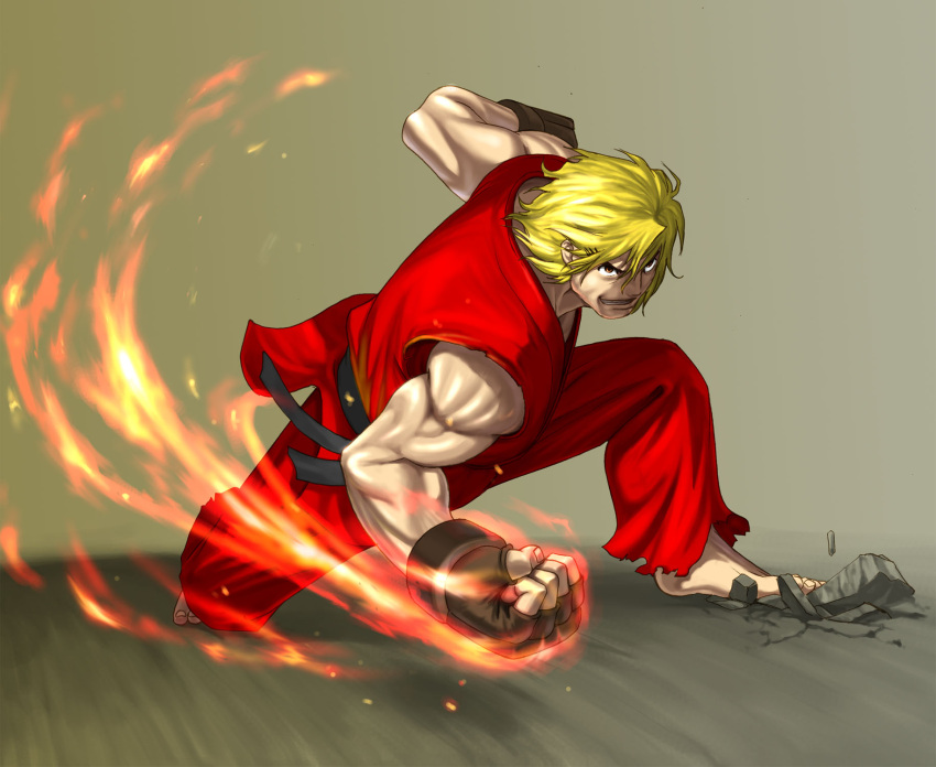 Safebooru - capcom dougi fire highres kazue ken masters male muscle ...