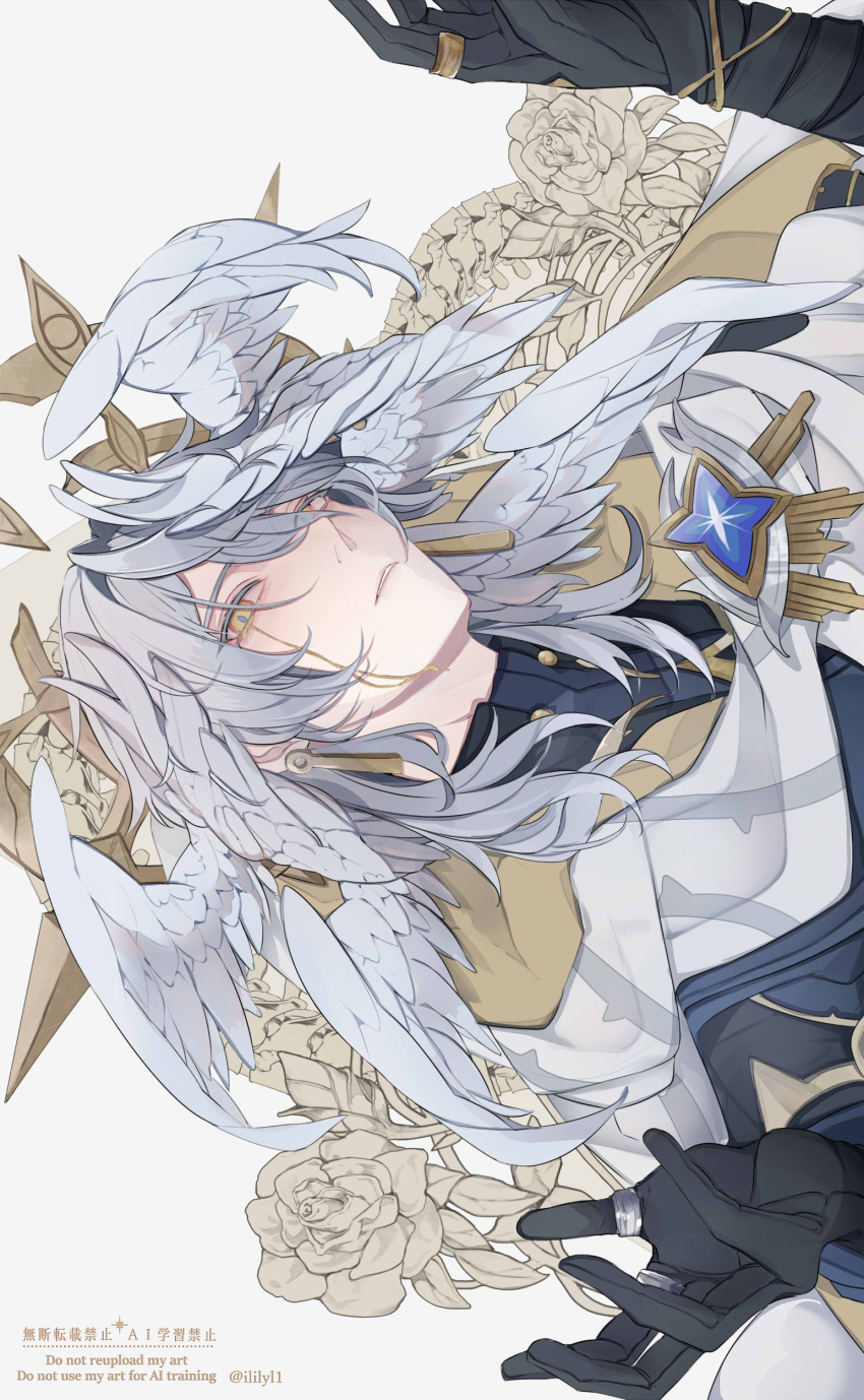 Safebooru - 1boy absurdres angel angel wings feathered wings halo head wings highres hl (ililyl1 ...