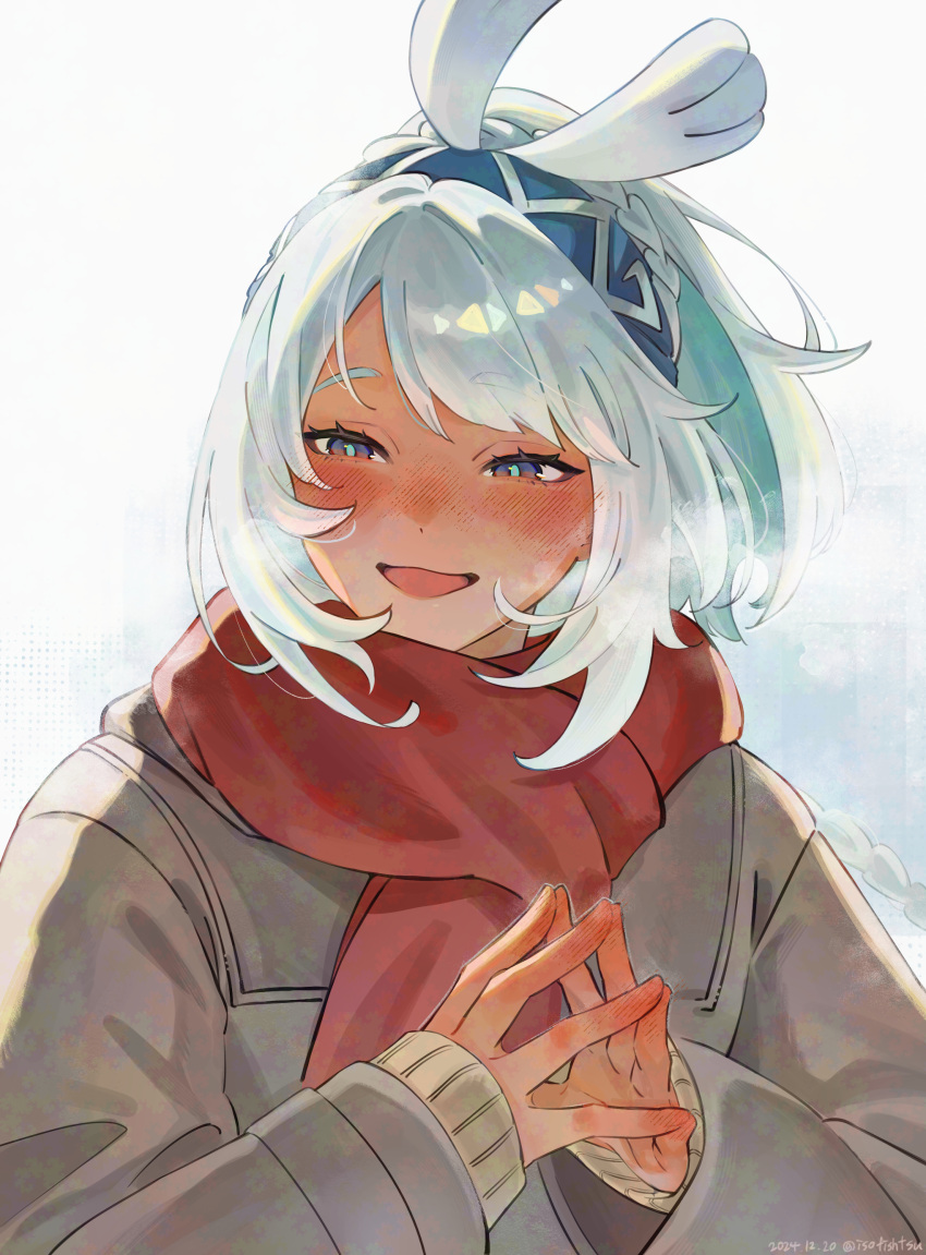 Safebooru - 1girl absurdres alternate costume blue eyes blue hairband blush breath coat dated ...