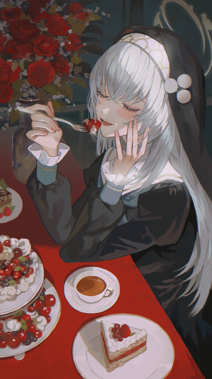 Safebooru - 1girl absurdres black dress blue archive blush cake cake ...