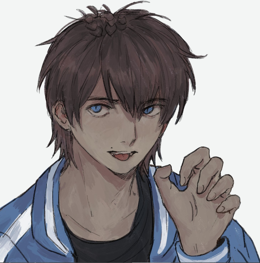 Safebooru - 1boy :p banjou ryuuga black shirt blue coat blue eyes brown ...