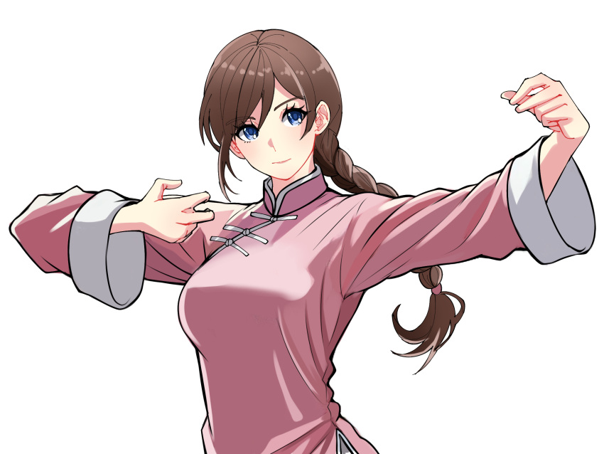 Safebooru - 1girl blue eyes braid brown hair changpao china dress ...