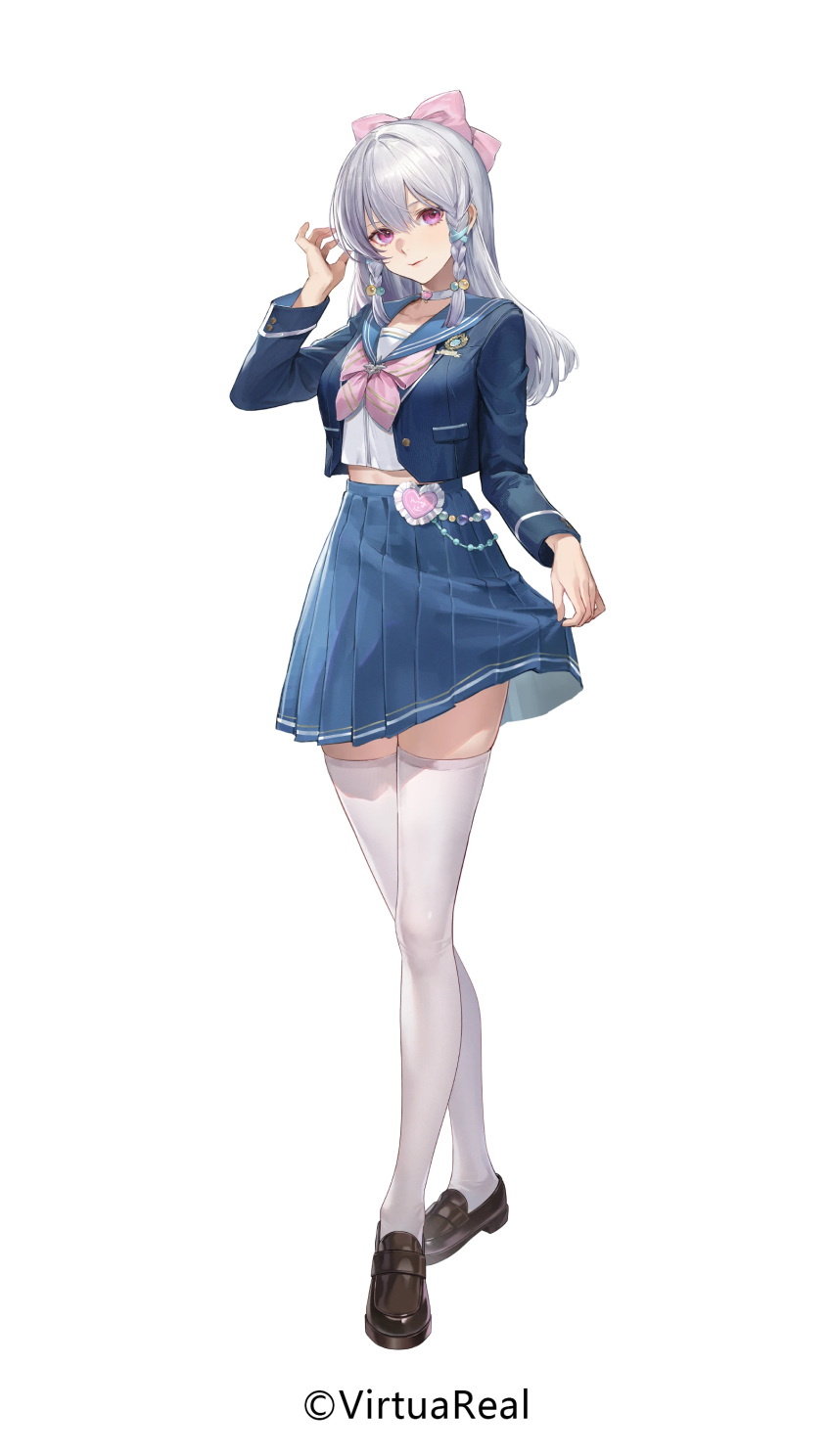 Safebooru - 1girl absurdres adjusting hair aqua ribbon black footwear ...