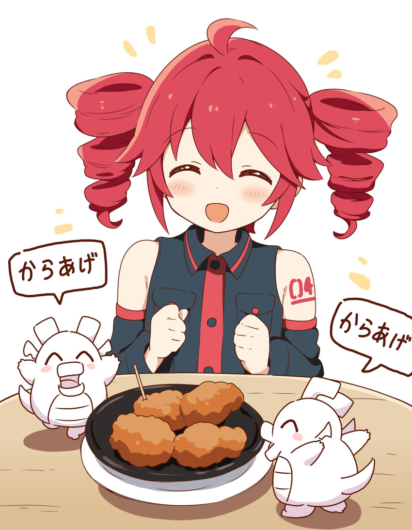 Safebooru - 1girl :d ^ ^ absurdres ahoge black shirt black sleeves blush buttons chicken (food ...